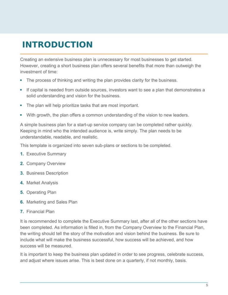 Professional services business plan Template In Word (.Docx File Download)