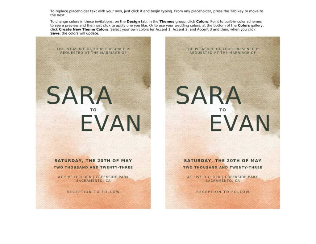 Wedding invitations watercolor design Template In Word (.Docx File ...