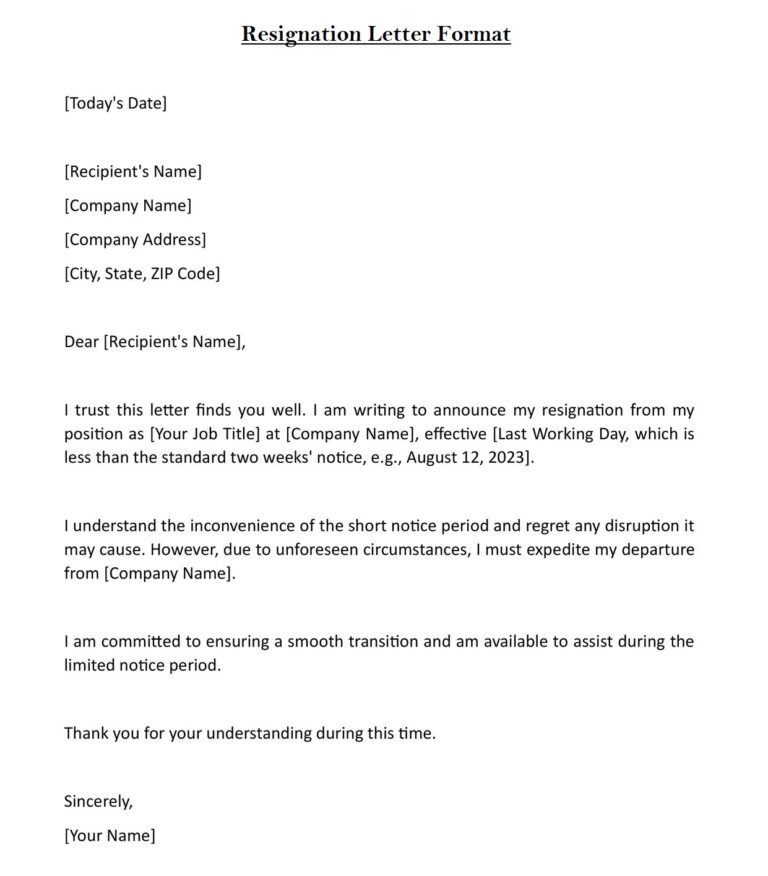 Simple Resignation Letter Format In Word (Download)