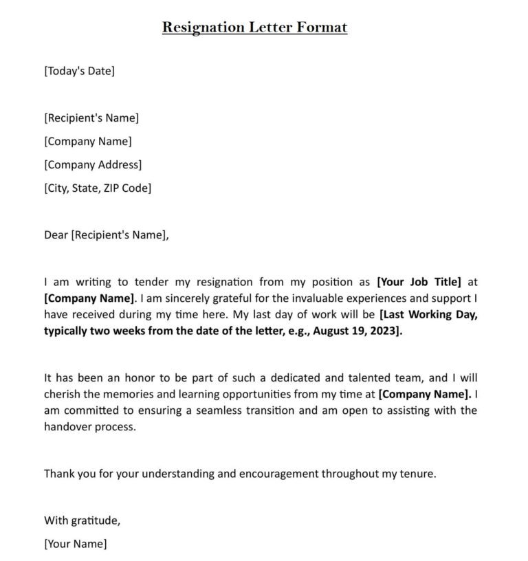 Simple Resignation Letter Format In Word (Download)
