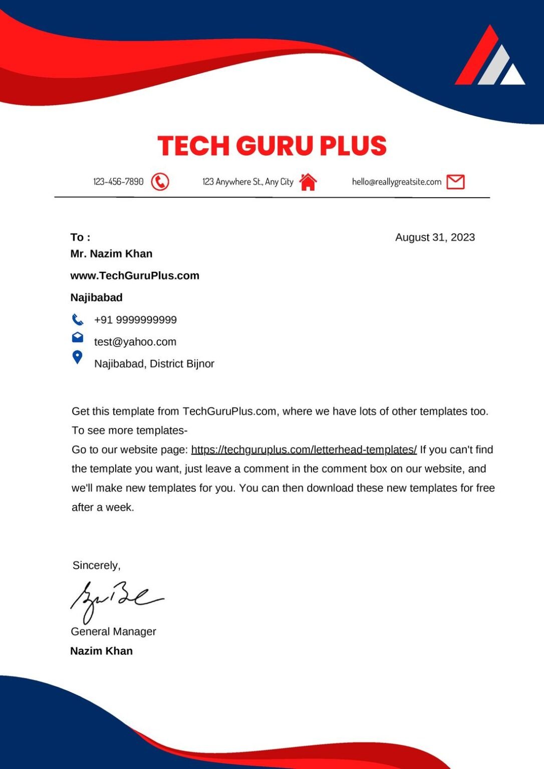 Indian Company Letter Head Design Format in Word Download