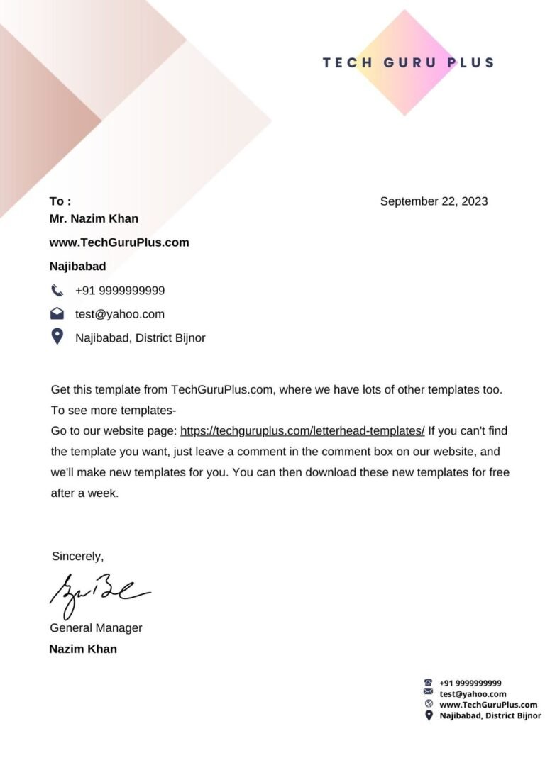 Indian Company Letter Head Design Format in Word Download
