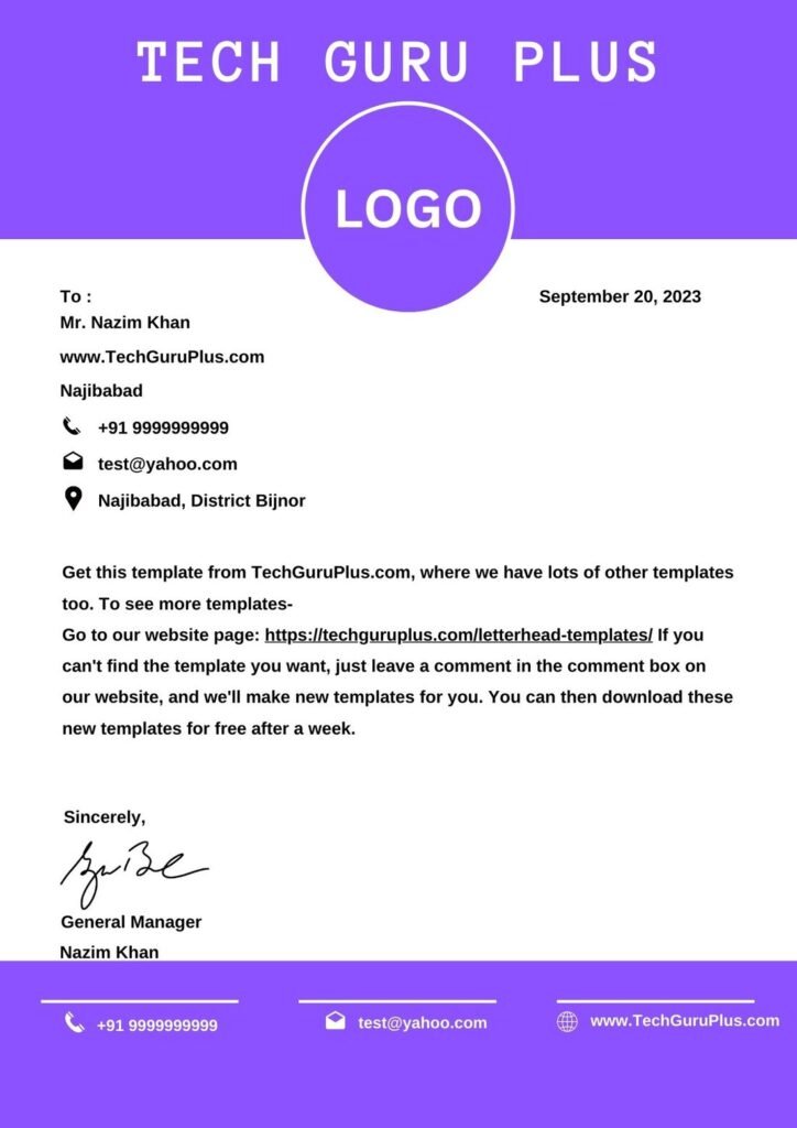 Indian Letter Head Design Format in Word Download