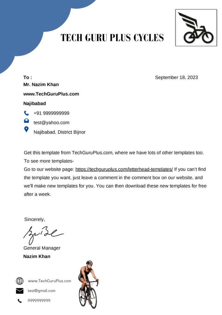Cycle Company Letterhead Design Free Download (.docx)