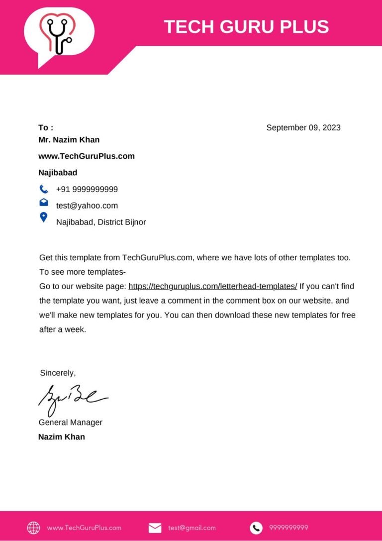 Indian Company Letter Head Design Format in Word Download