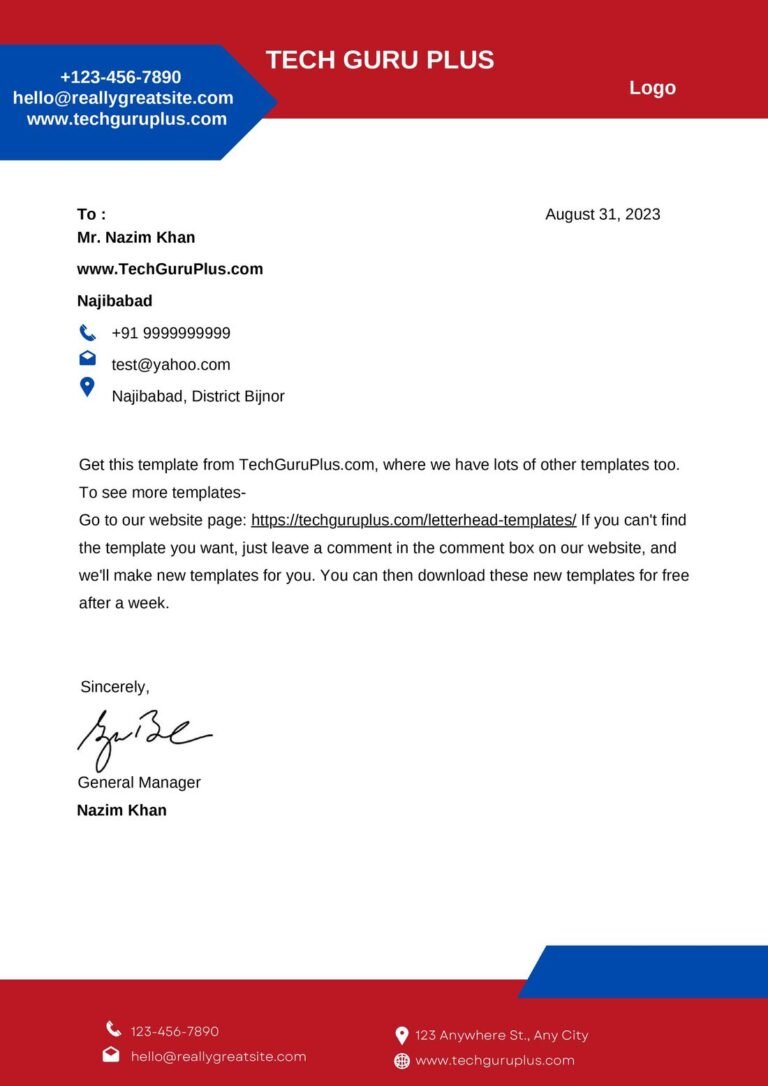 Latest A4 Letterhead Template Word Free Download (.docx)
