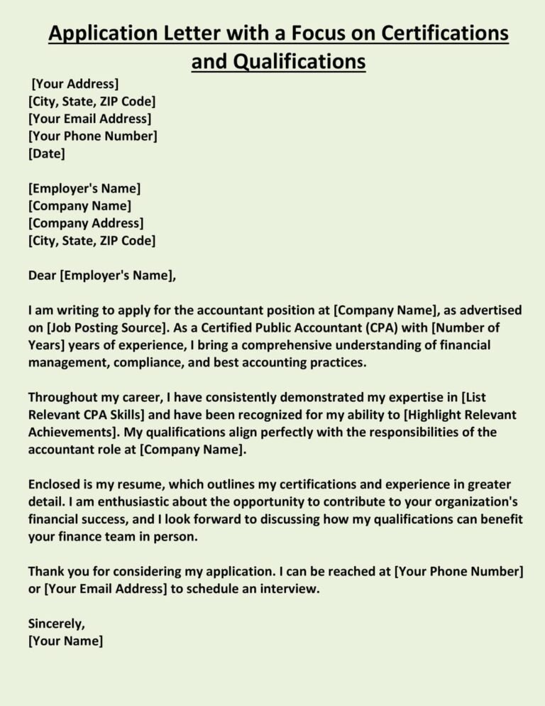 [5 Format] Job Application Letter for the Post of Accountant