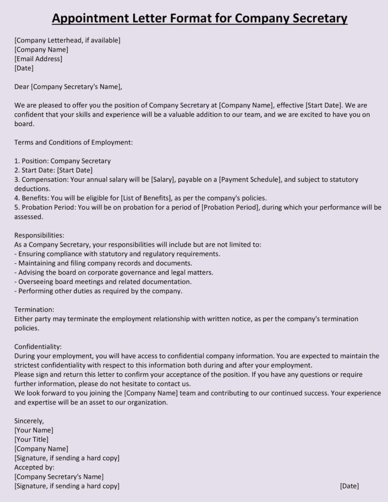 [Top-20] Appointment Letter Format Download in Word (.docx)