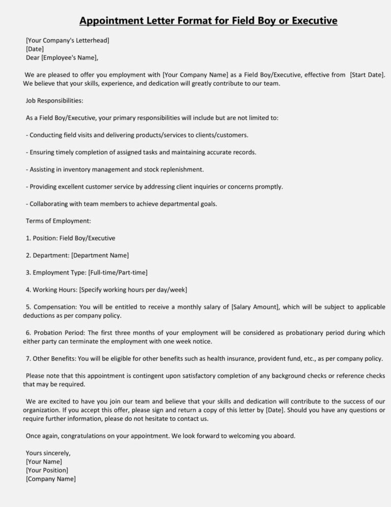 [Top-20] Appointment Letter Format Download in Word (.docx)