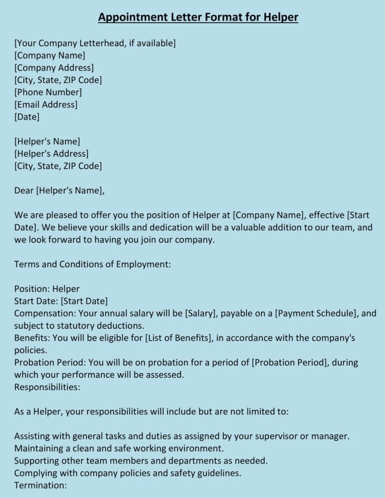 [Top-20] Appointment Letter Format Download in Word (.docx)