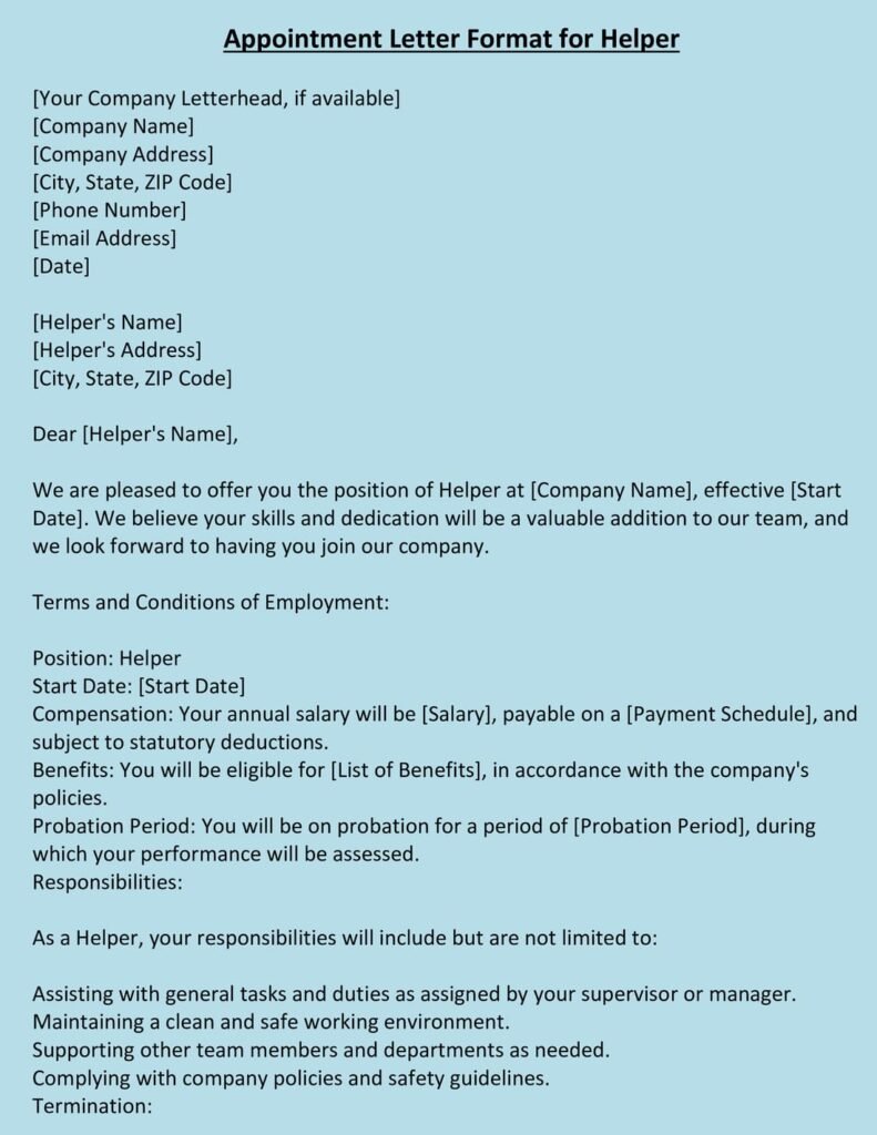 [Top-20] Appointment Letter Format Download in Word (.docx)