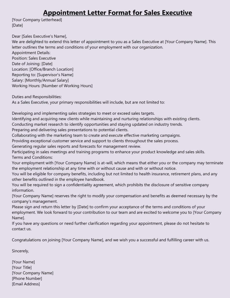 [Top-20] Appointment Letter Format Download in Word (.docx)
