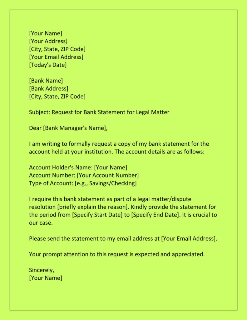 [Top-5] Bank Statement Request Letter Format (Download in Word-.docx)