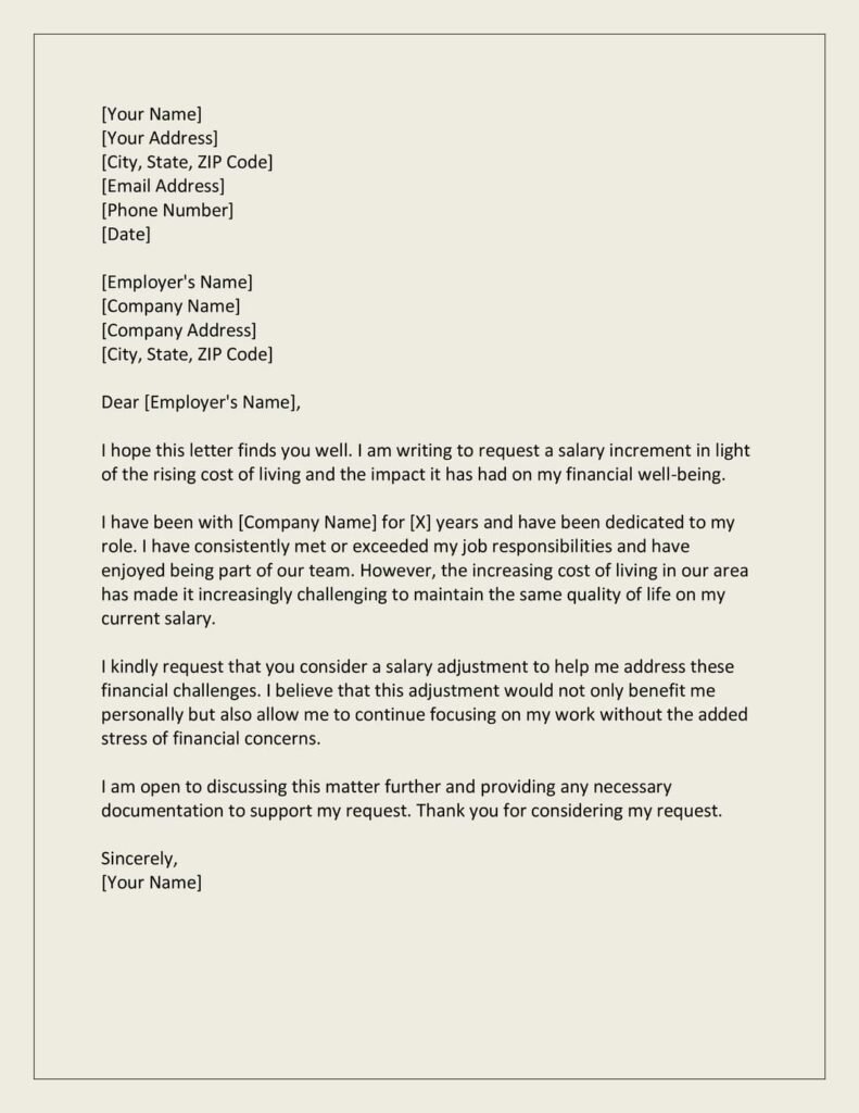 [Top 5] Salary Increment Request Letter Format (Download in Word-.docx)