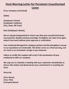 [5 Format] Warning Letter to Employee for Leave Without Permission in Word