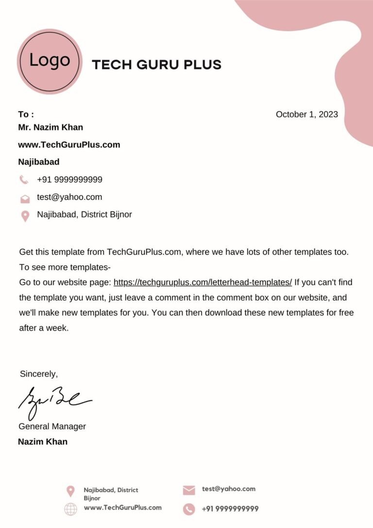 Indian Company Letter Head Design Format in Word Download