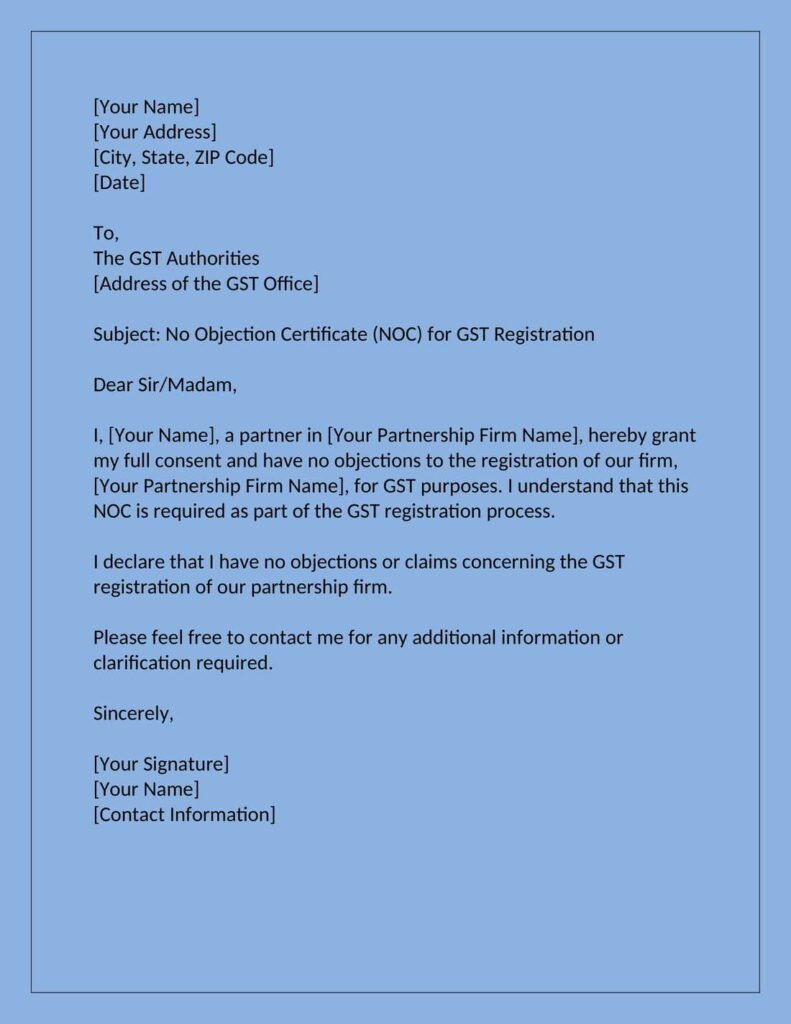 [Top-5] NOC Letter Format for GST Registration (Download in Word-.docx)