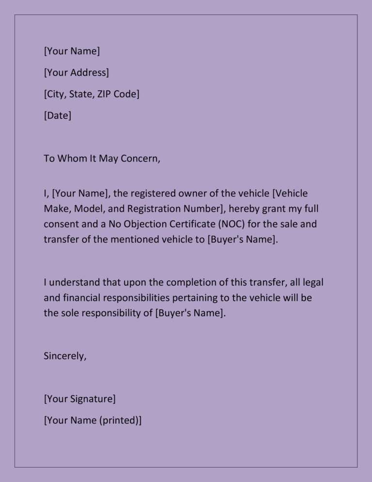 [Top-5] NOC Letter Format for Vehicle Transfer (Download in Word-.docx)