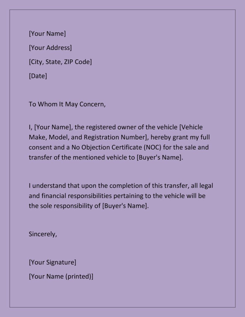 [Top-5] NOC Letter Format for Vehicle Transfer (Download in Word-.docx)