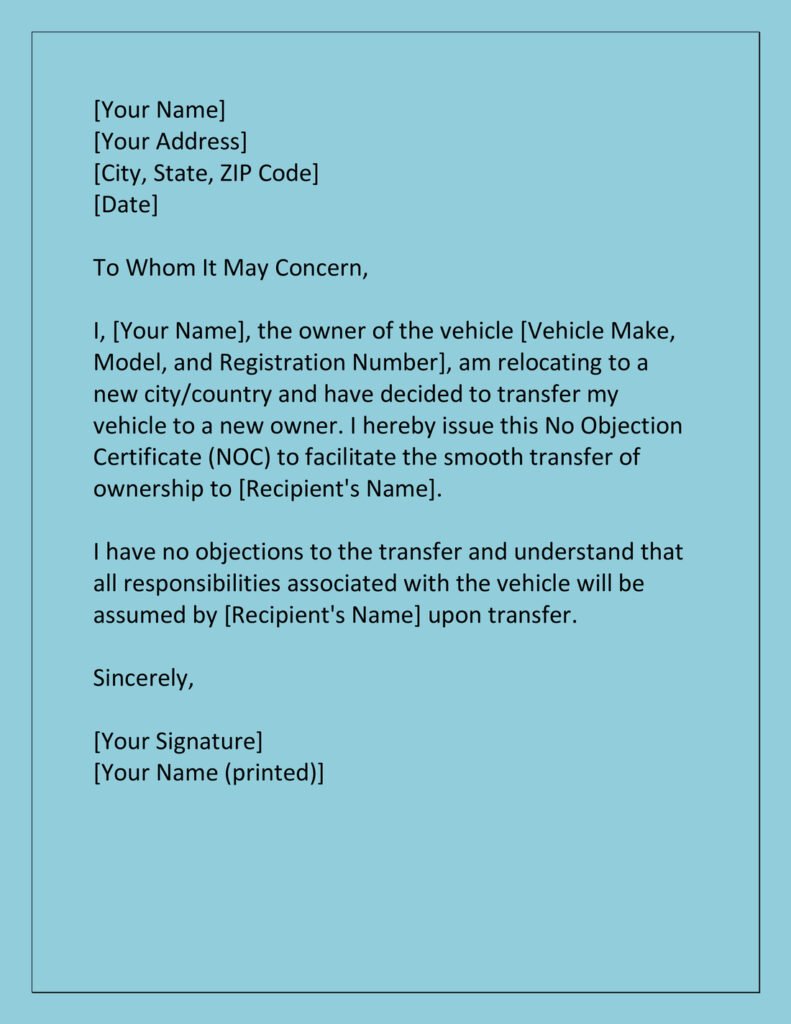 [Top-5] NOC Letter Format for Vehicle Transfer (Download in Word-.docx)
