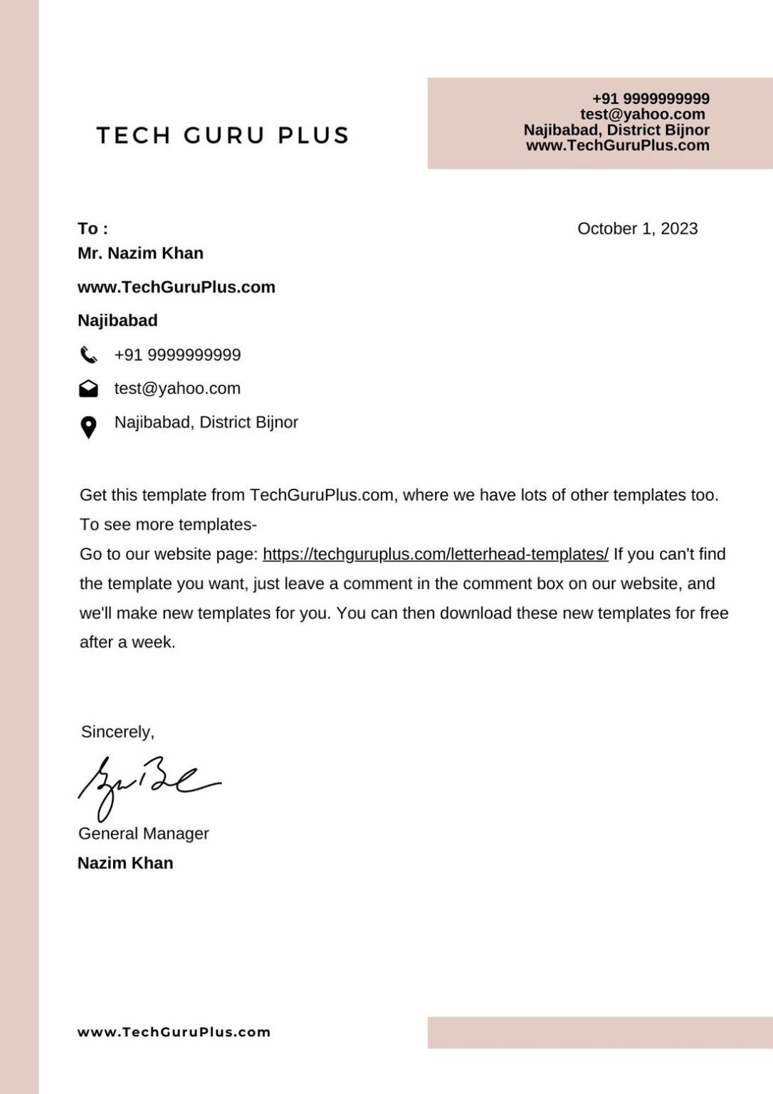 Latest A4 Letterhead Template Word Free Download (.docx)