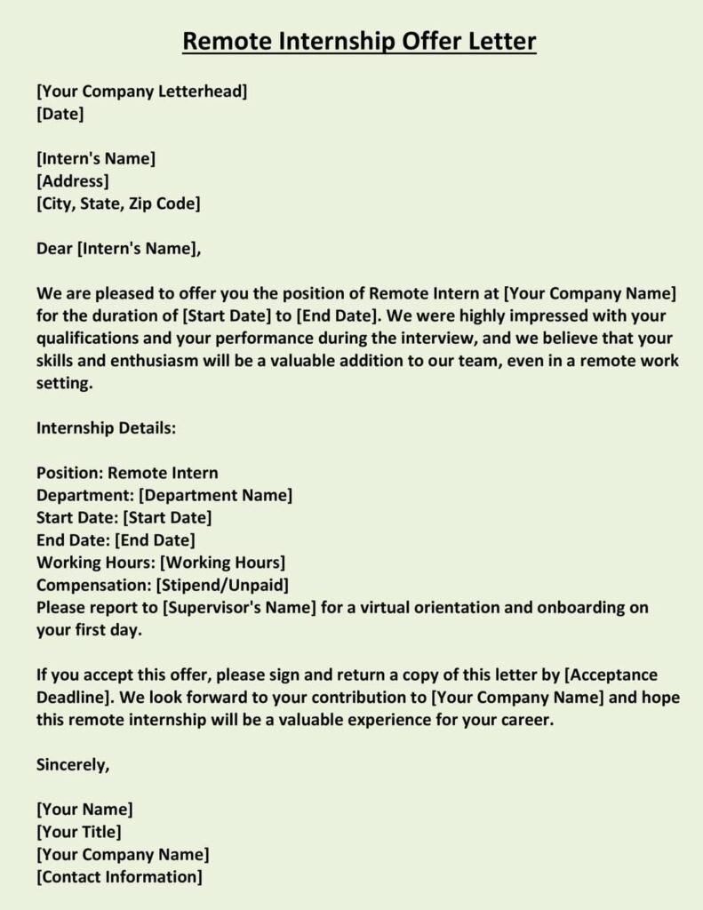 [Top-5] Internship Offer Letter Format (Word)