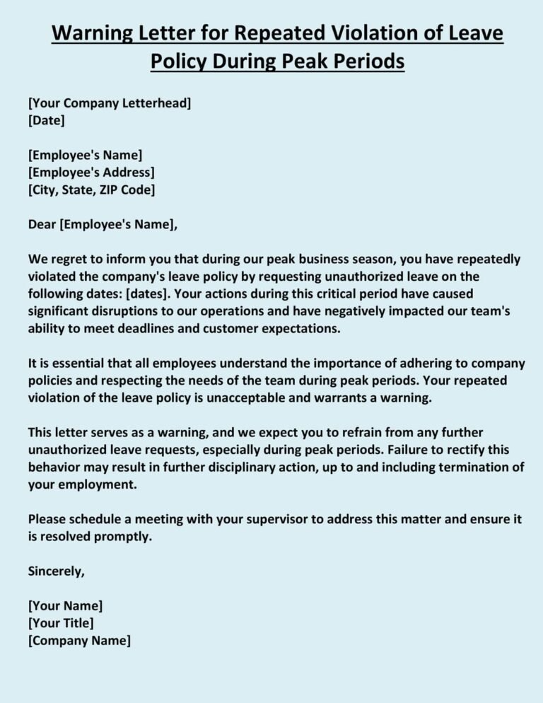 [5 Format] Warning Letter to Employee for Leave Without Permission in Word