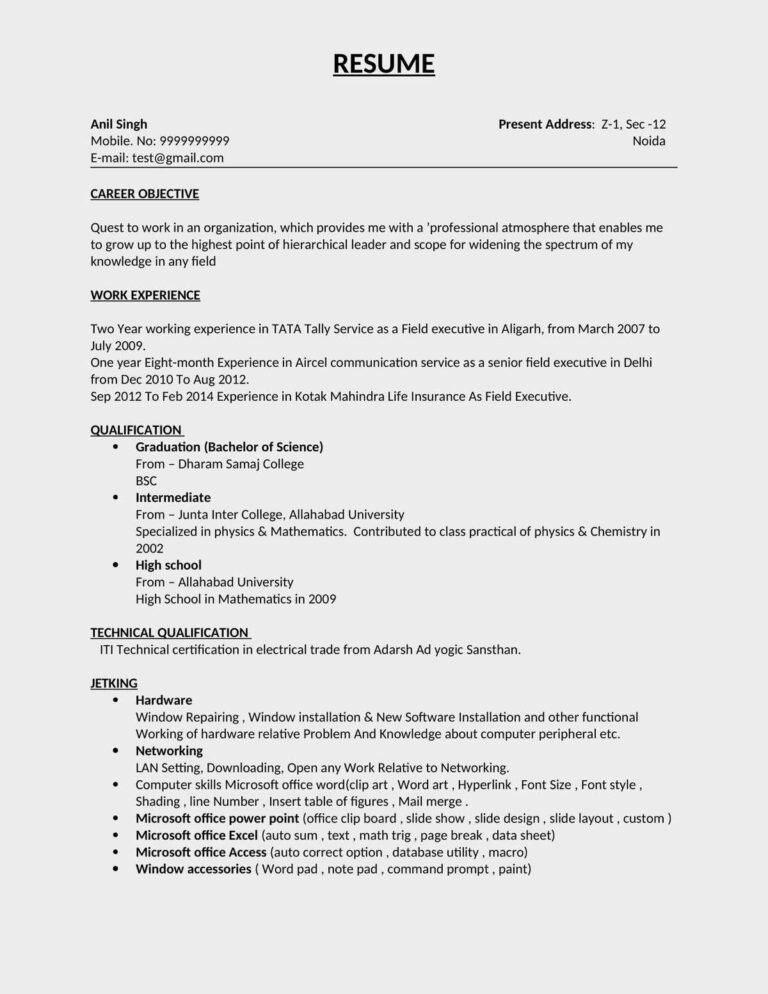 Fresher Resume Format Download In Ms Word (.docx & .pdf)