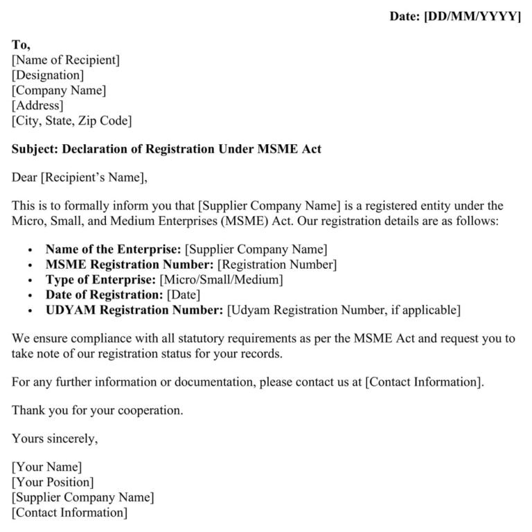 [Top 5] Letter for Declaration of Registration Under MSME Act From ...