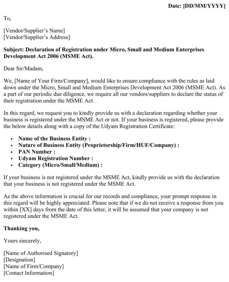 [Top 5] Letter for Declaration of Registration Under MSME Act From ...