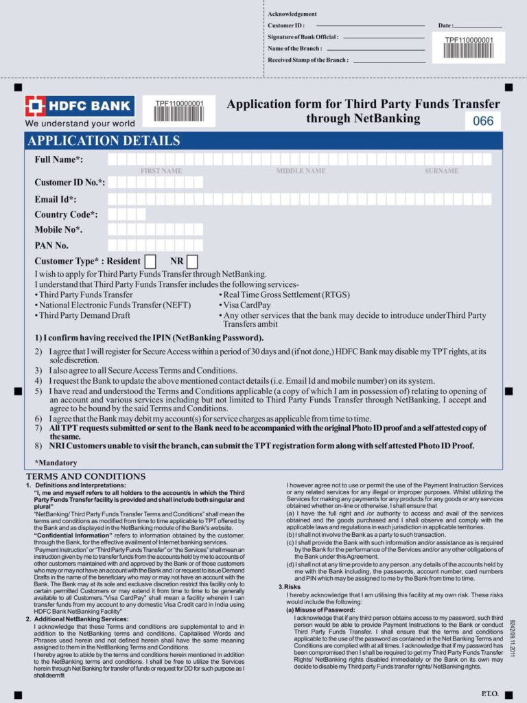 HDFC Bank Nomination Addition Form In PDF Download