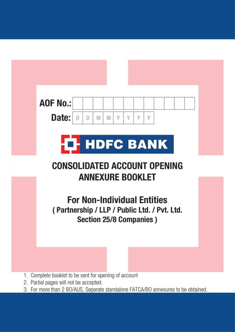 HDFC Bank Consolidated Account Opening Annexure Booklet Form For HDFC Bank Consolidated Account Opening Annexure Booklet Form For