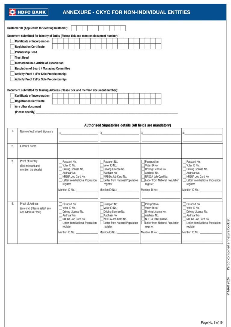 HDFC Bank Consolidated Account Opening Annexure Booklet Form in PDF Download