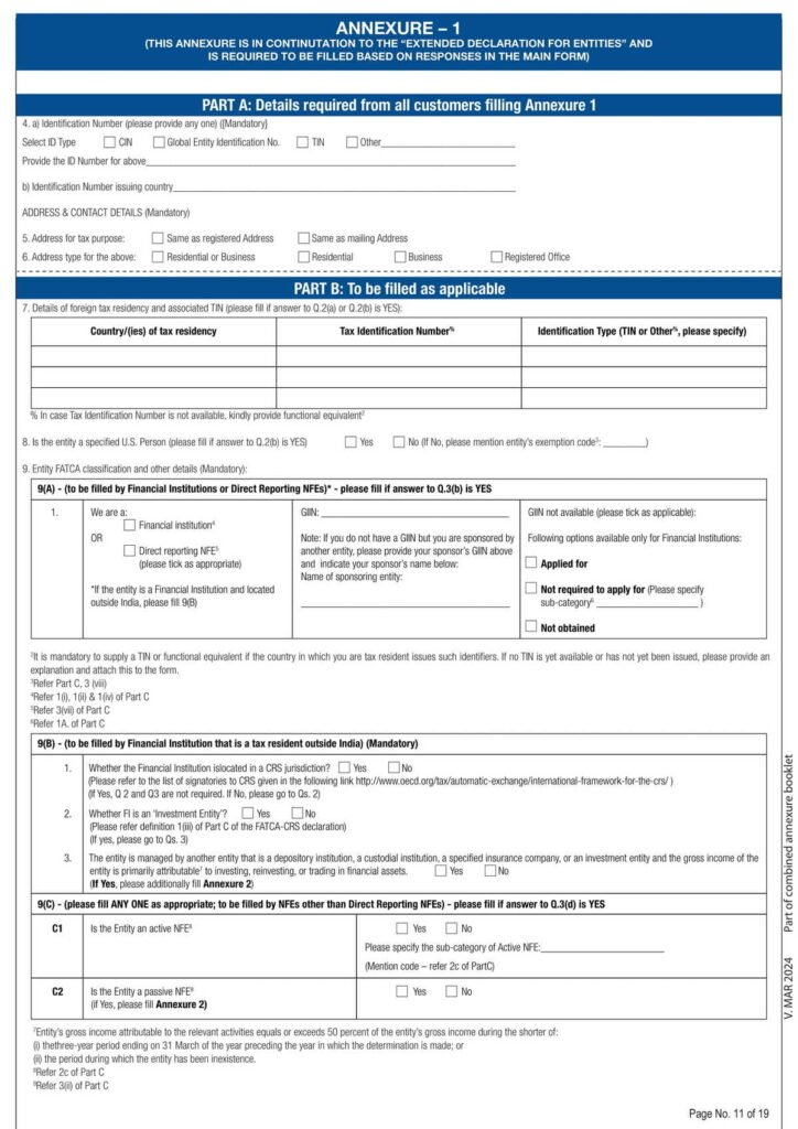 HDFC Bank Consolidated Account Opening Annexure Booklet Form in PDF Download
