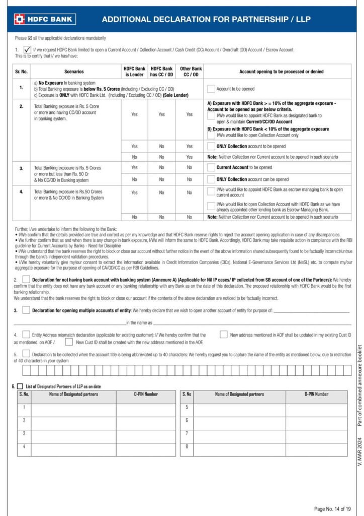 HDFC Bank Consolidated Account Opening Annexure Booklet Form in PDF Download