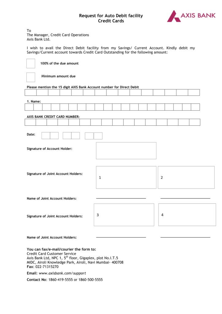Axis Bank Auto Debit Form Download in PDF