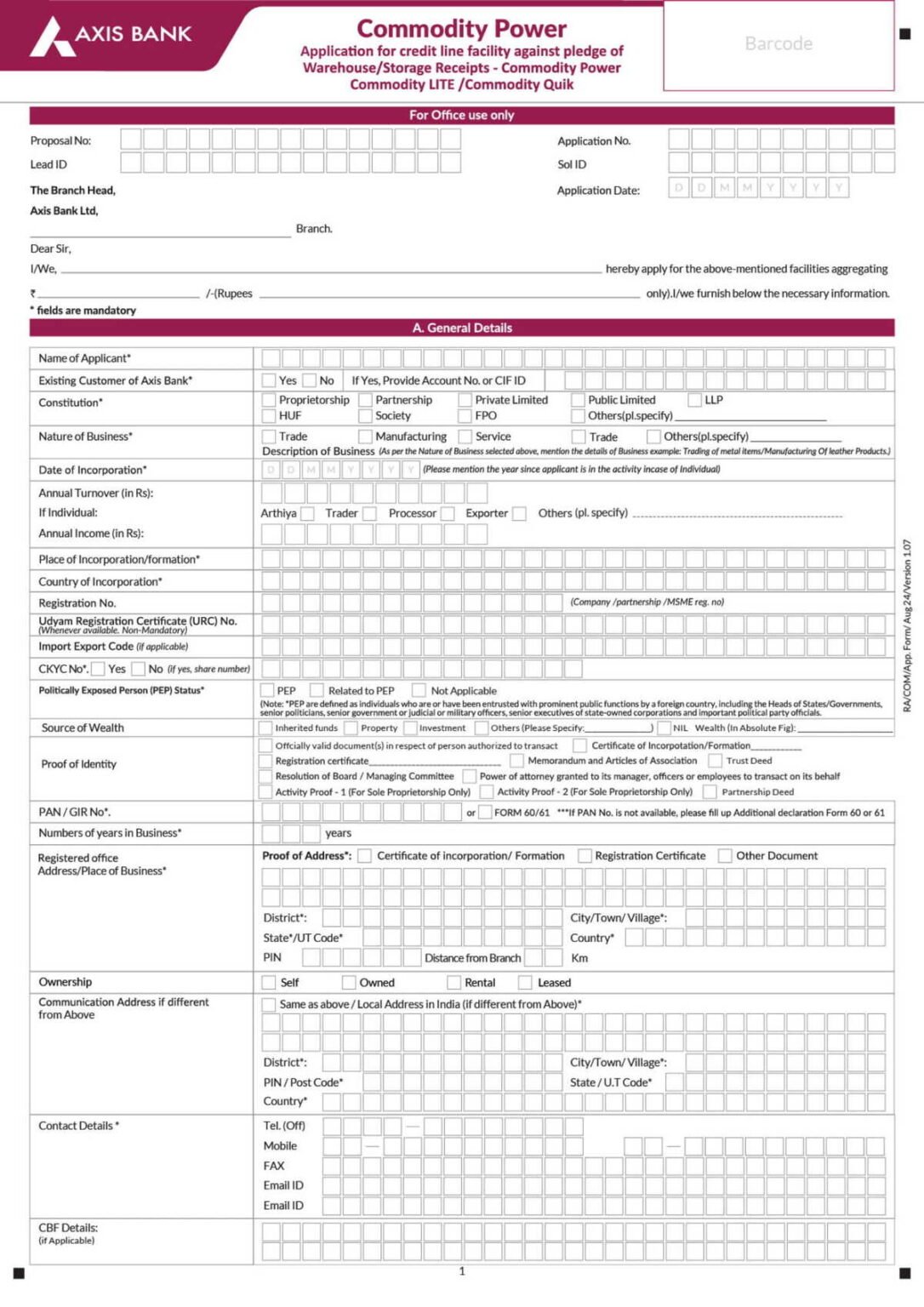 Axis Bank Savings and Current Account Closure Form Download in PDF