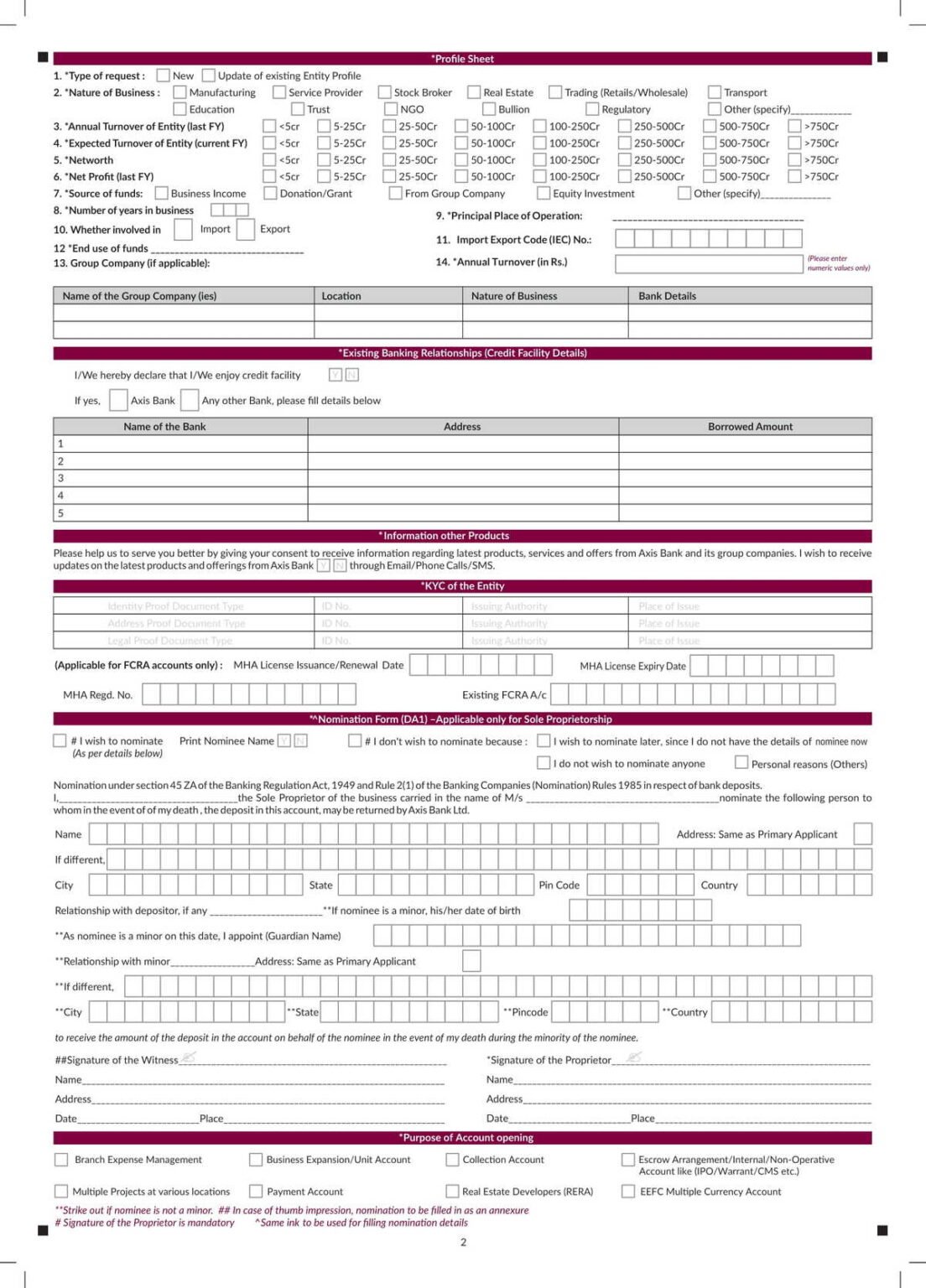 Axis Bank Savings and Current Account Opening Form for Non Individual ...