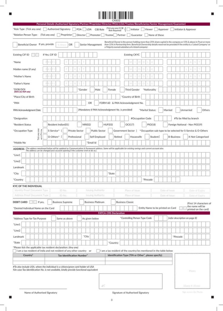 Axis Bank Savings and Current Account Opening Form for Non Individual ...