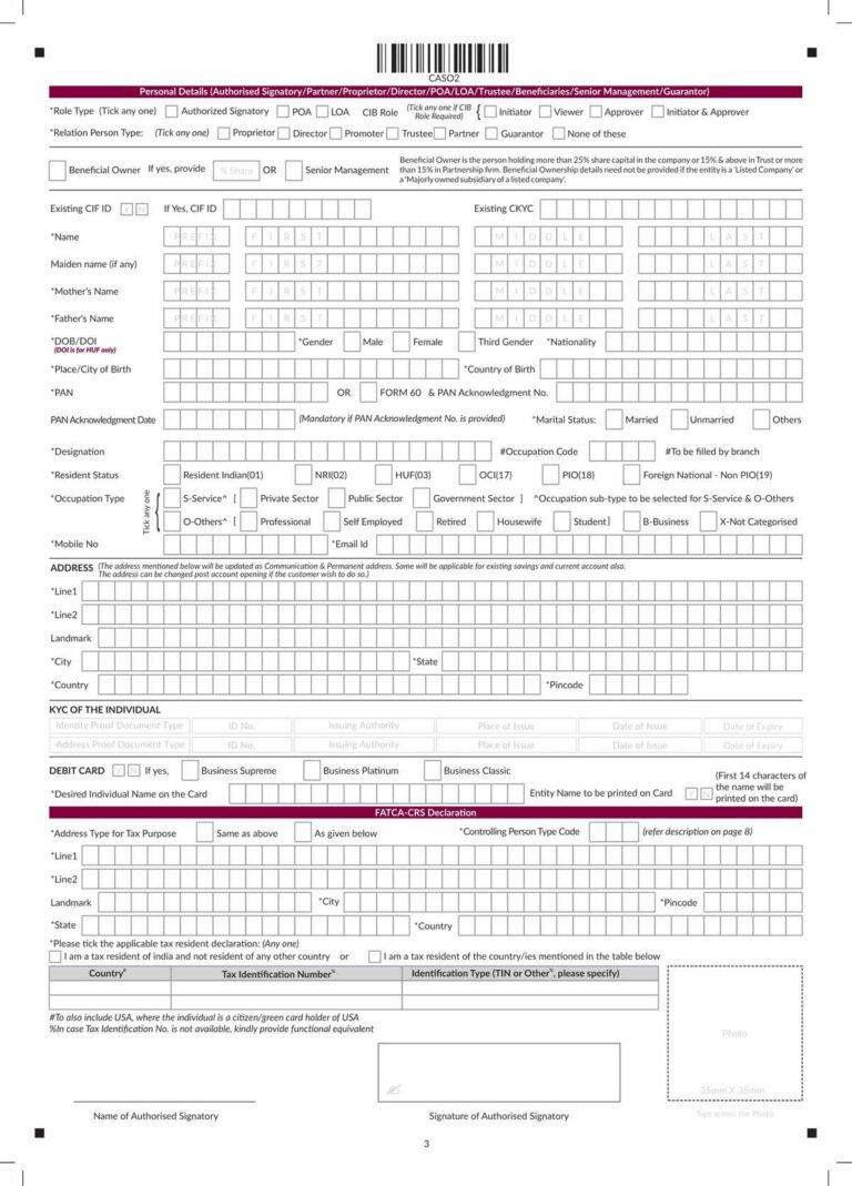Axis Bank Savings and Current Account Opening Form for Non Individual ...