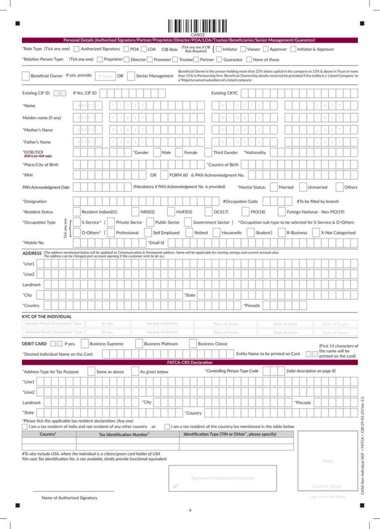Axis Bank Savings and Current Account Opening Form for Non Individual ...