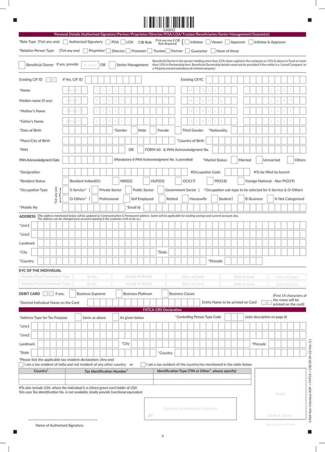 Axis Bank Current and Savings Account Opening Form Download in PDF