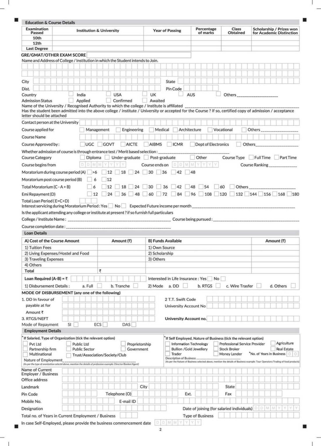 Axis Bank Education Loan Application Form Download in PDF