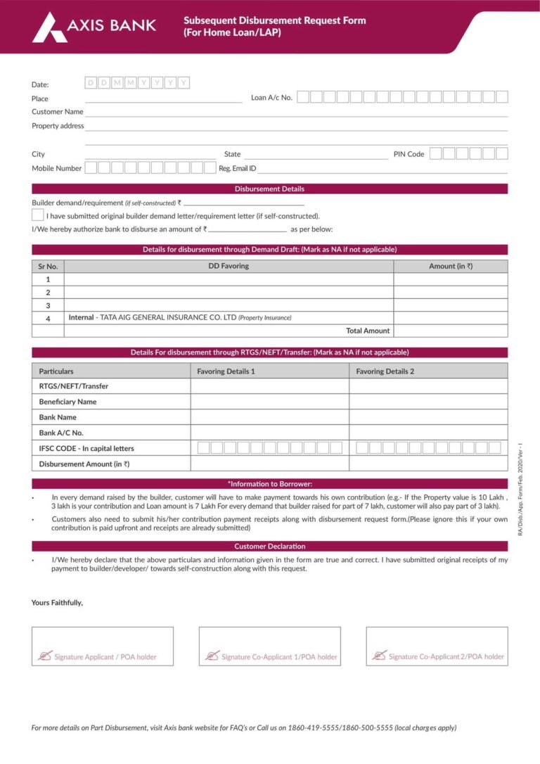 Axis Bank Service Request Form Download in PDF