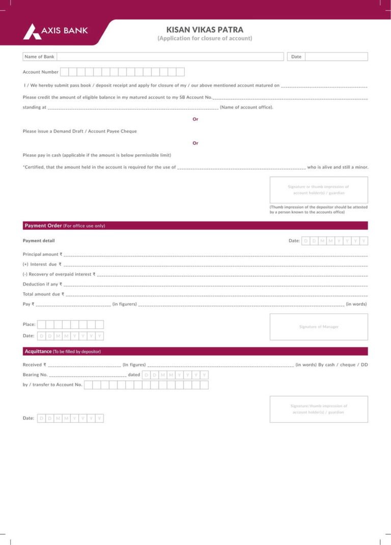 Axis Bank Savings and Current Account Closure Form Download in PDF