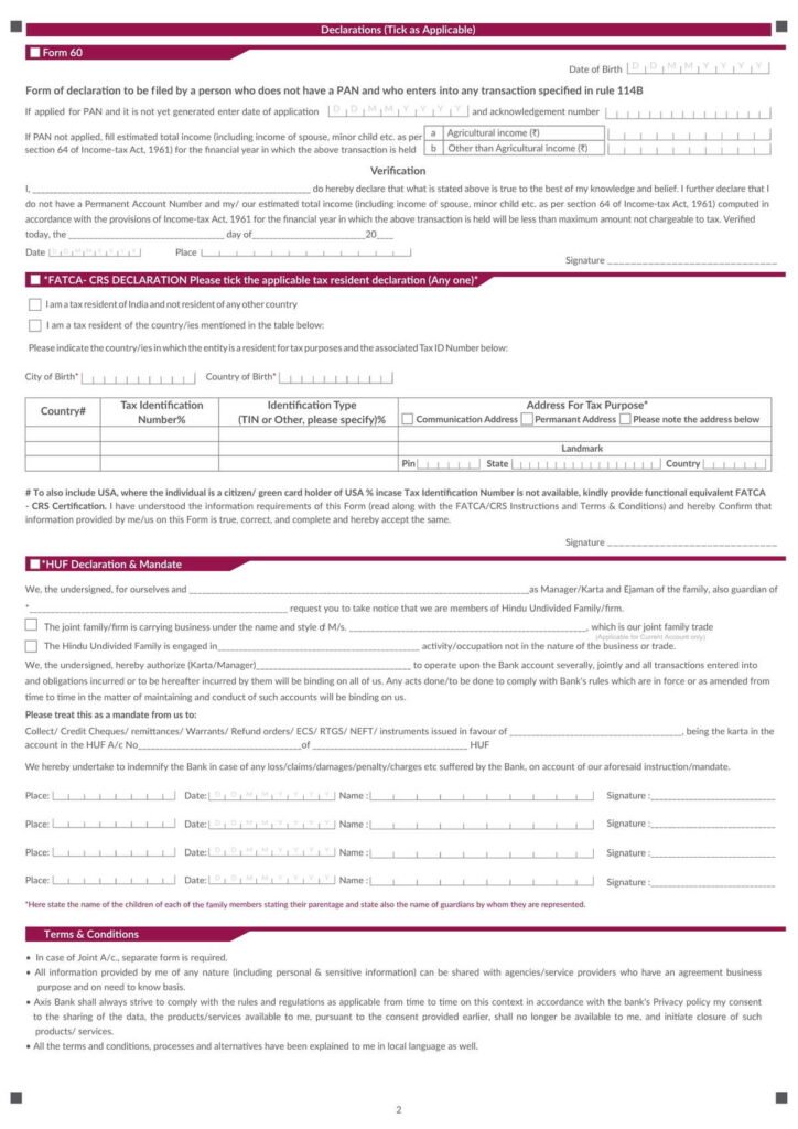Axis Bank Re-KYC and Profile Update Form Download in PDF