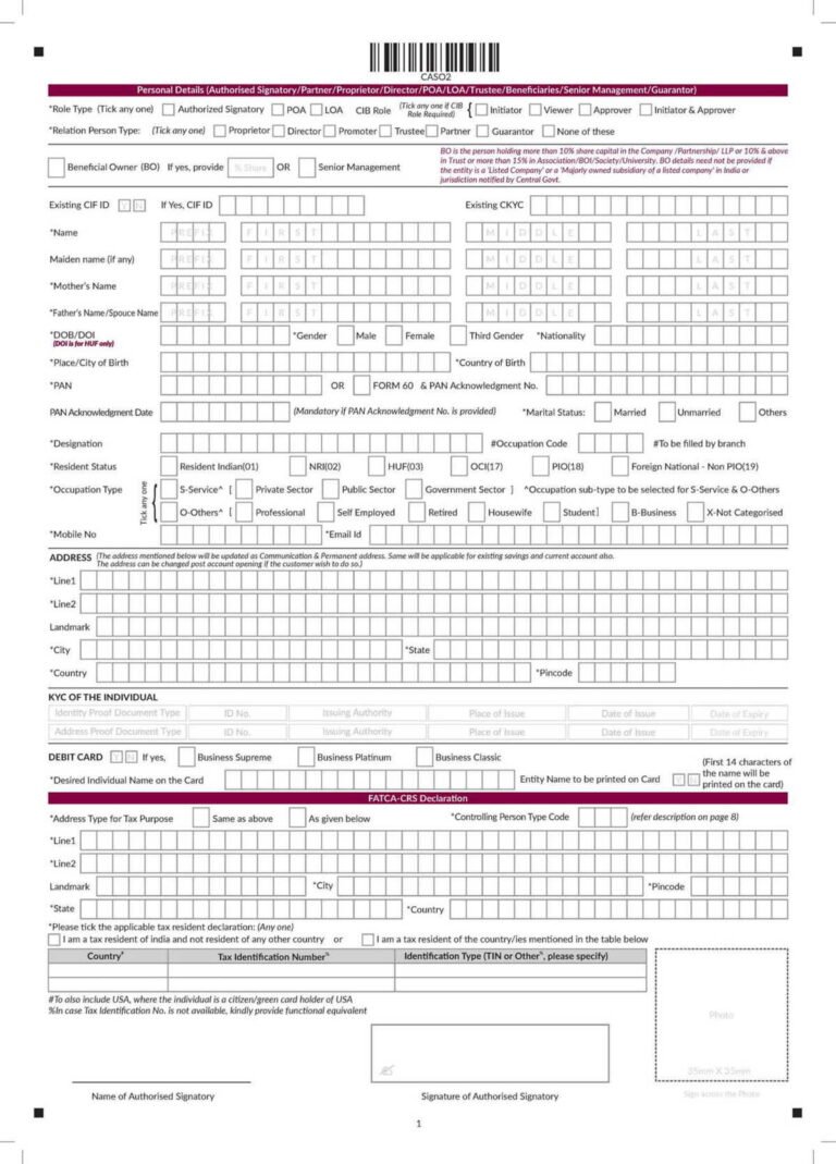 Axis Bank Service Request Form Download in PDF