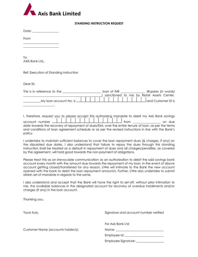 Axis Bank Service Request Form Download in PDF