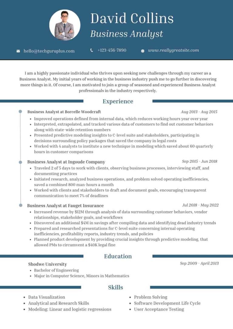 Business Analyst Resume 20 Templates Download in Word (.docx)