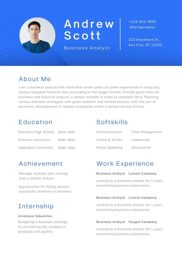 Business Analyst Resume 20 Templates Download in Word (.docx)